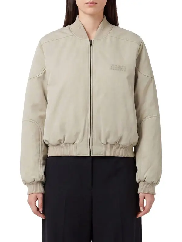 MAISON MARGIELA Cropped Cotton Twill Bomber Jacket With Logo - Ecru