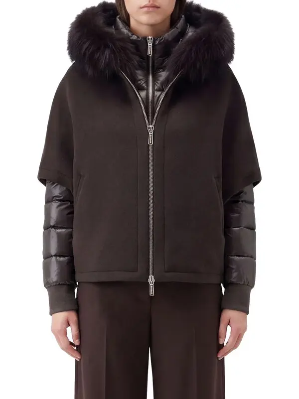MOORER Down And Fur Hooded Cape - Brown