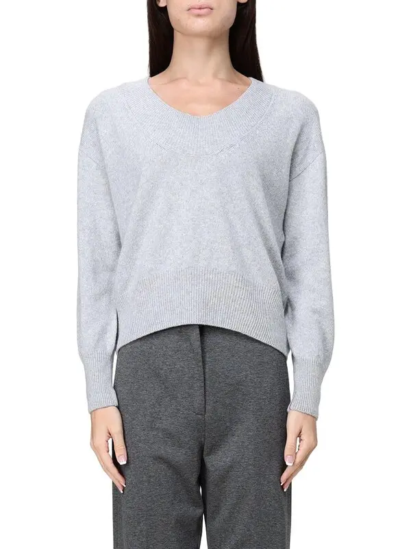 Liviana Conti Esther V-neck Jumper In Wool, Silk, And Cashmere Blend - Grey