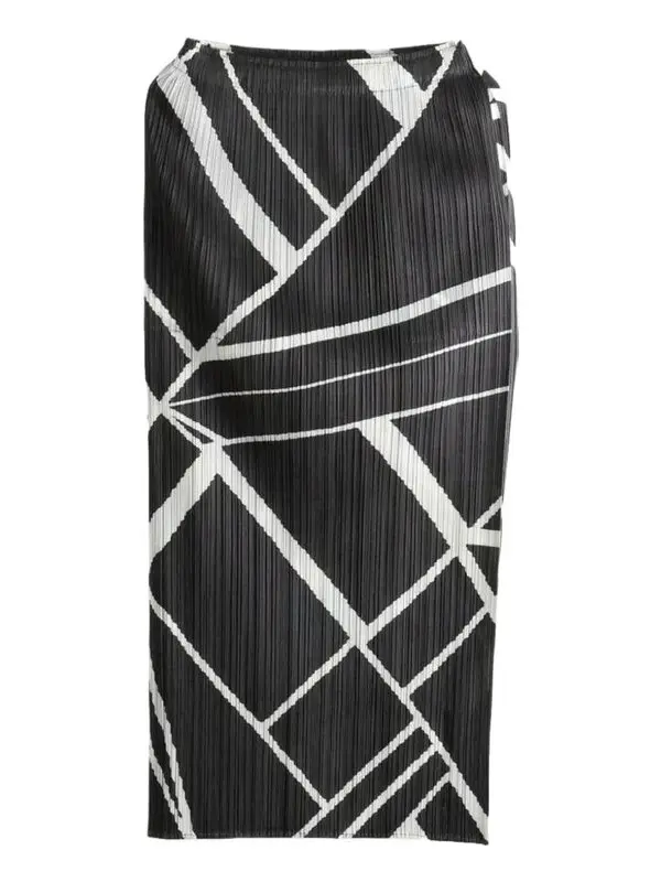 Issey Miyake Geometric Print Midi Skirt - Black