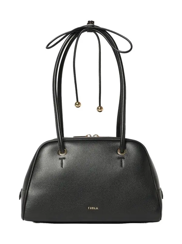 Furla Poppy Medium Leather Shoulder Bag - Black