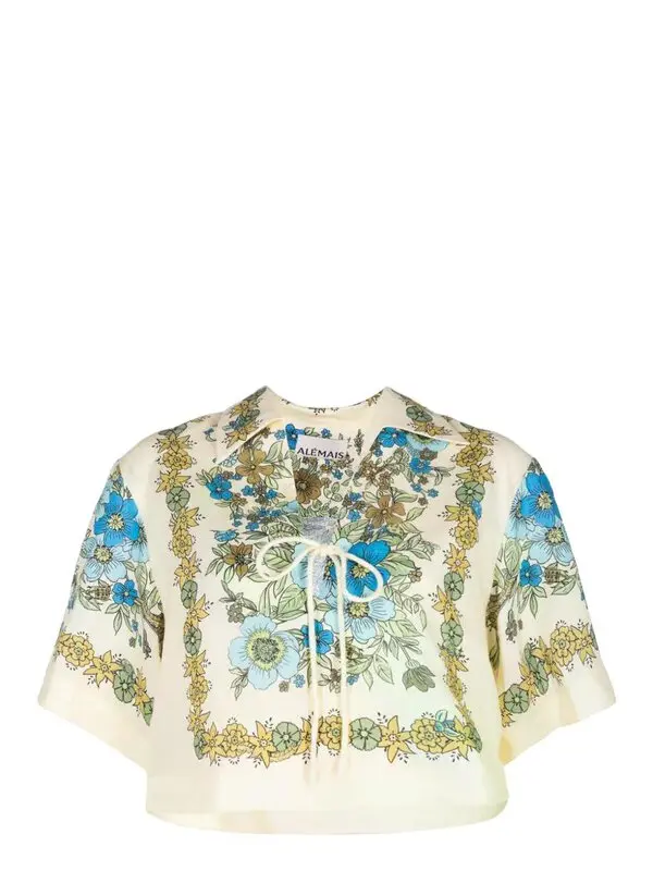 ALEMAIS Alemas Sophia Floral-print Linen Cropped Top - Neutrals