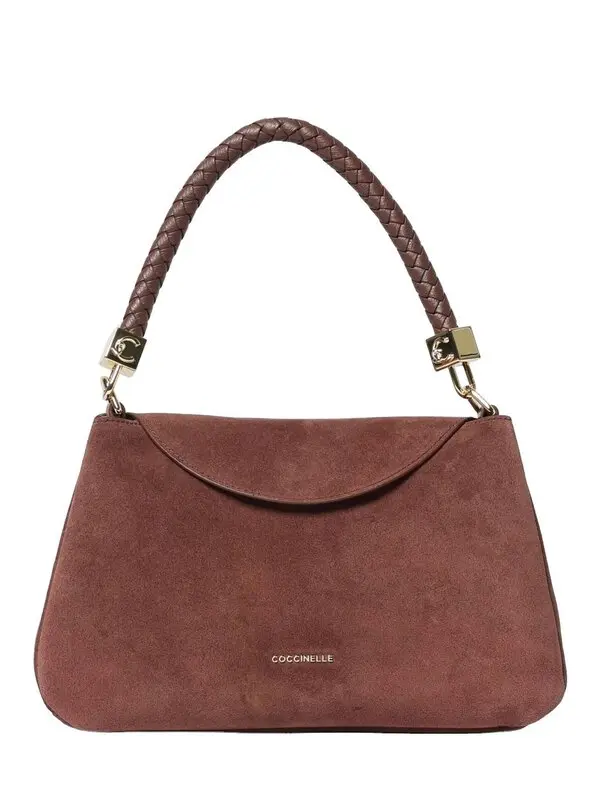 COCCINELLE Tiggy Leather And Suede Shoulder Bag With Woven Handle - Red