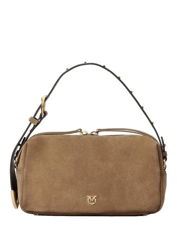 Pinko Suede Shoulder Bag With Studded Strap - Brown