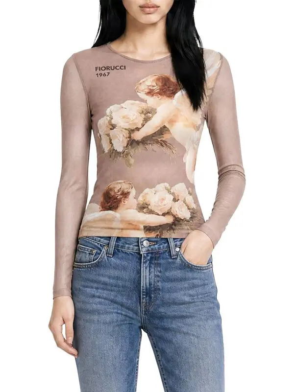Fiorucci Long Sleeve Printed Top - Brown