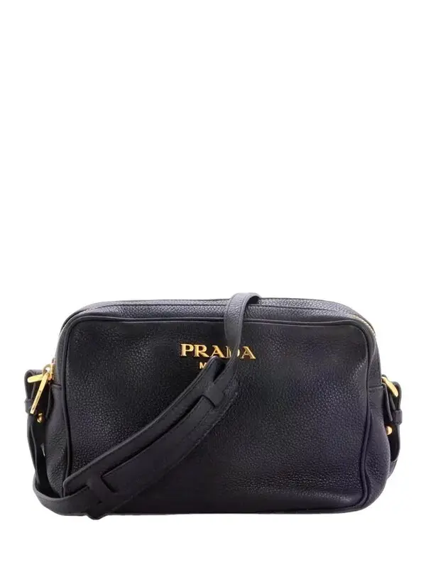 Prada Double Zip Camera Bag Vitello Daino Crossbody Bag - Black