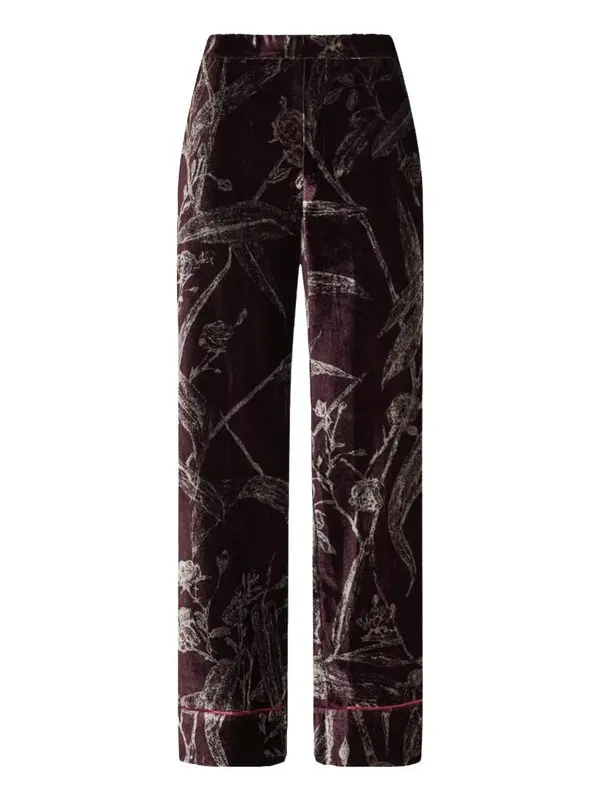 La DoubleJ Velvet Floral Trousers - Burgundy