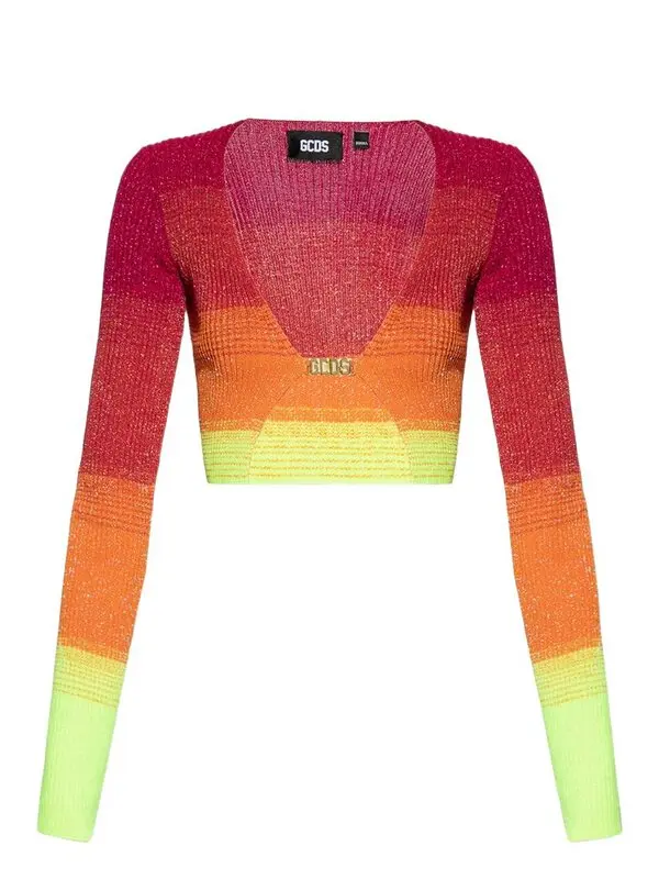 Gcds Striped Knitted Cardigan With Gradient Effect - Red