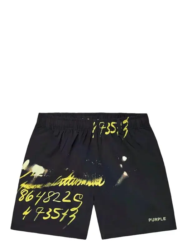 PURPLE BRAND Graphic Print Elasticated Waistband Shorts - Black