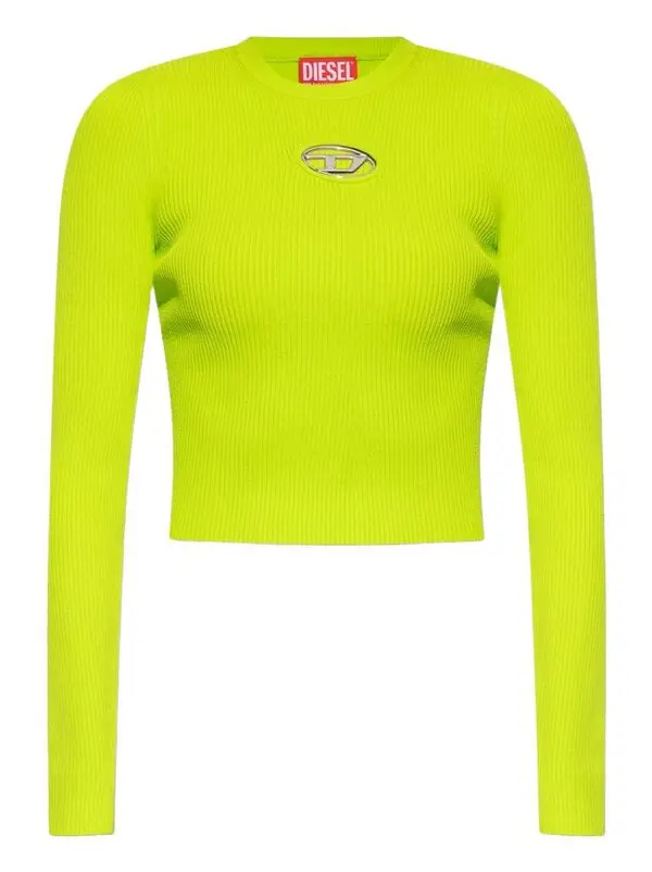 DIESEL® Ribbed Cropped Top With Logo Plaque - Yellow