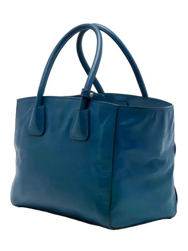 Prada Soft Calf Leather Shopping Tote Satchel - Blue