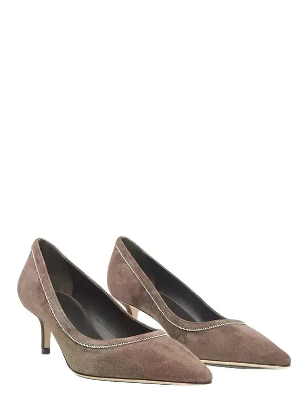 Peserico Suede Monili-trimmed Pointed-toe Pumps - Brown