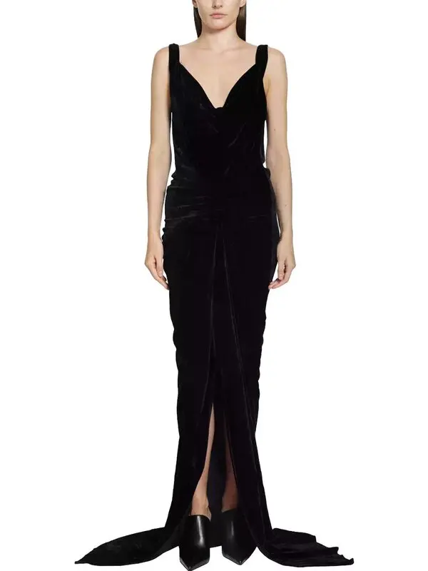 Rick Owens Velvet Draped Maxi Gown - Black
