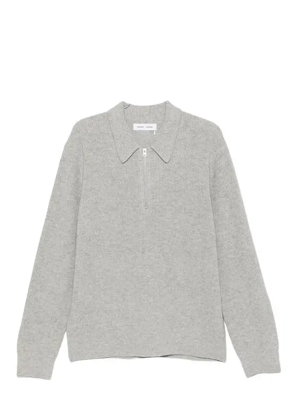 SAMSOE SAMSOE Ribbed-knit Quarter-zip Polo Shirt - Grey
