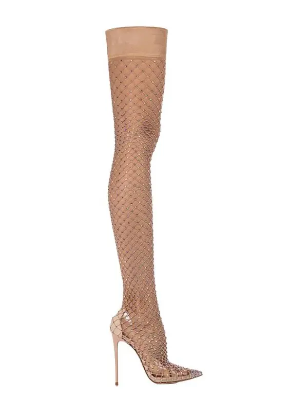 LE SILLA Gilda Thigh-high Embellished Boots - Nude