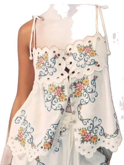 Farm Rio Embroidered Scalloped Top - Multicolor