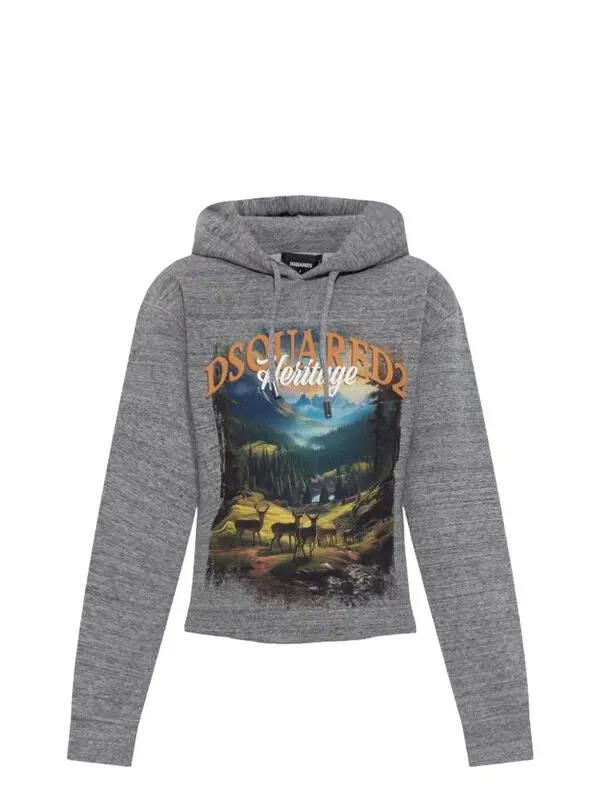 Dsquared2 Printed Distressed Hoodie - Grey