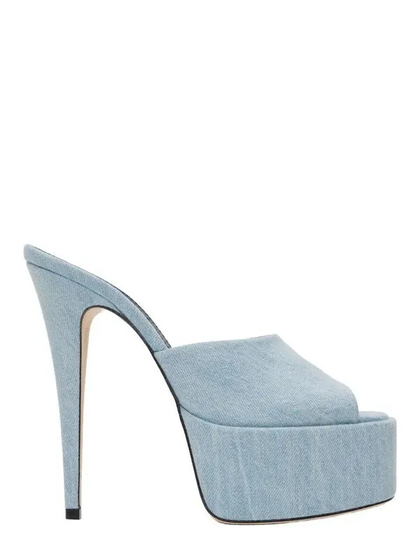 Paris Texas Marina 145mm Denim Mules - Gray
