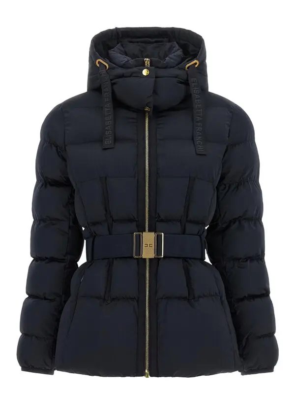 Elisabetta Franchi Quilted Long Sleeve Jacket With Gold Buckle - Blue