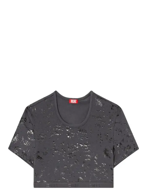 DIESEL® Irma Gft Cropped Top With Repeating Logo Hem - Grey