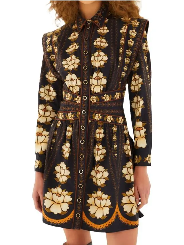 Farm Rio Floral Print Mini Dress - Black