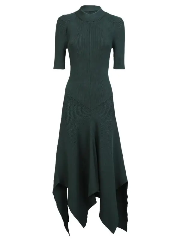 Stella McCartney Asymmetrical Ribbed-knit Midi Dress - Green