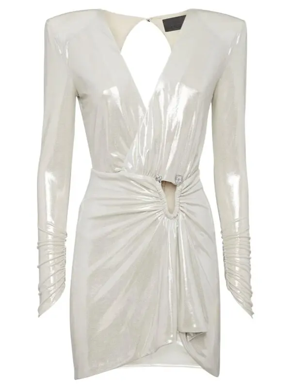 Philipp Plein Skull Embellished V-neck Draped Mini Dress - Silver
