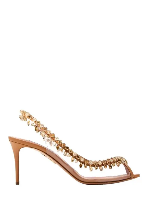 AQUAZZURA Temptation Crystal-embellished Slingback Pumps - Brown