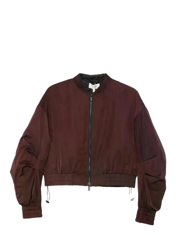 PSOPHIA Cropped Bomber Jacket With Elasticated Waistband - Brown