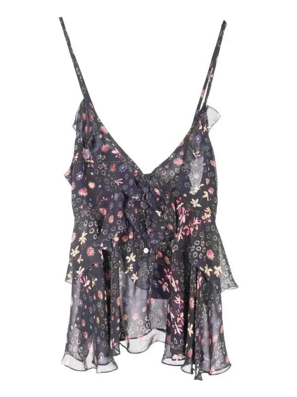Isabel Marant Étoile Briara Floral Print Ruffle Top - Black