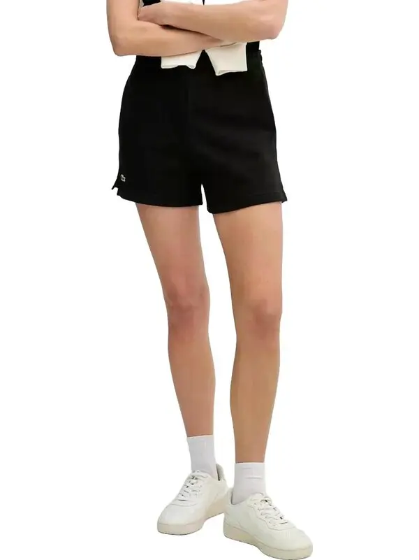 Lacoste Cotton Fleece Shorts With Embroidered Crocodile - Black