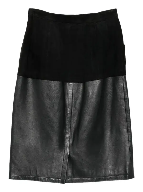 Saint Laurent 1980s Panelled Leather Midi Skirt - Black