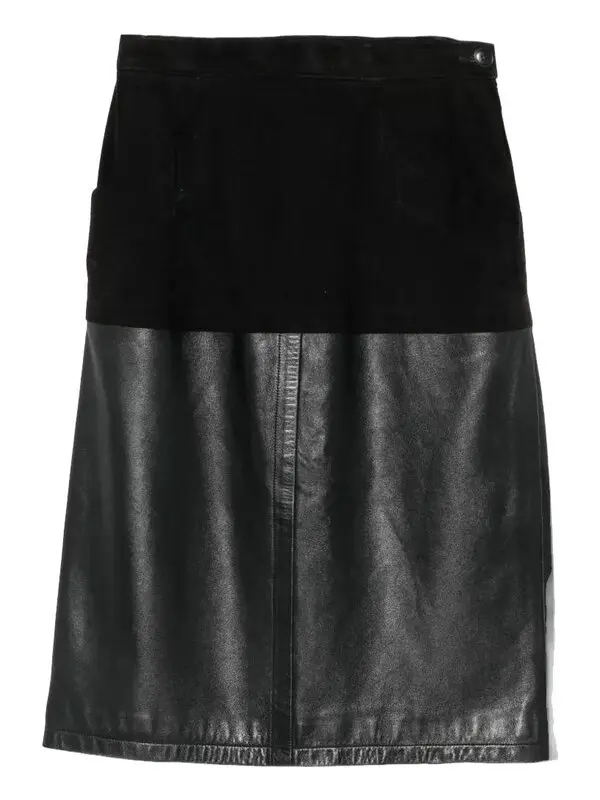 Saint Laurent 1980s Panelled Leather Midi Skirt - Black