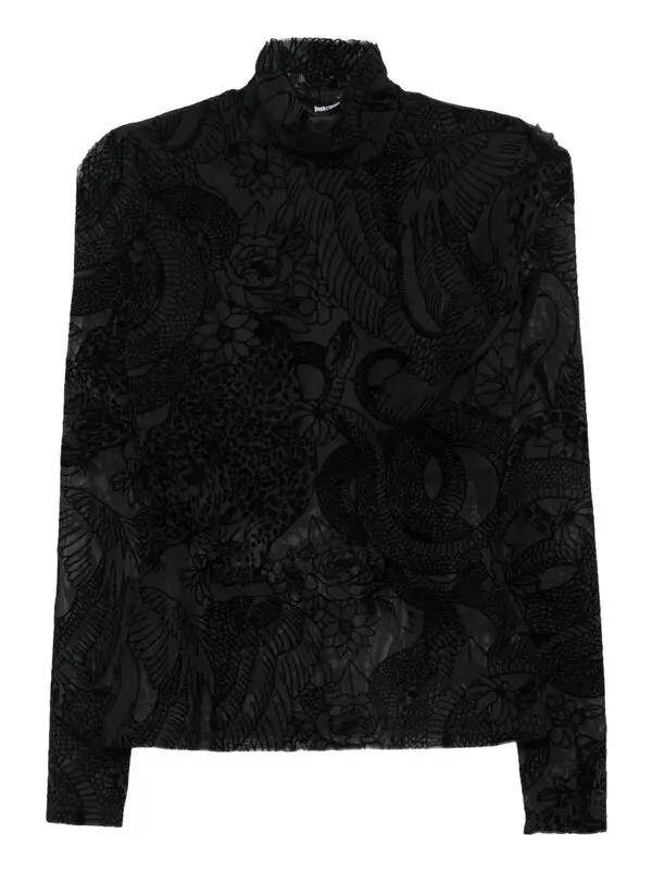 Just Cavalli Devoré Animal-pattern High Neck T-shirt - Black