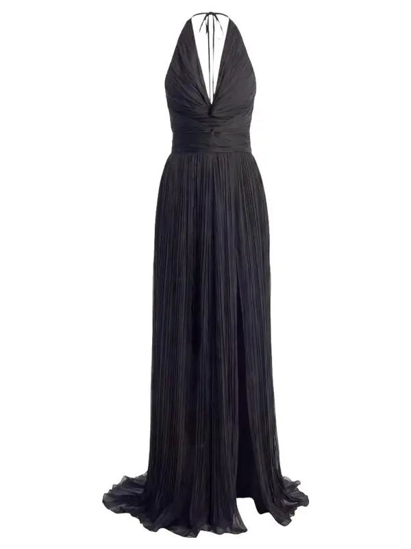 IRINA SCHROTTER Vanessa Pleated Halterneck Gown - Black