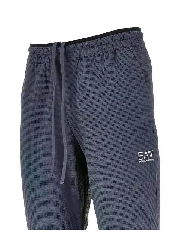 EA7 Logo-print Waffle-knit Track Pants - Blue