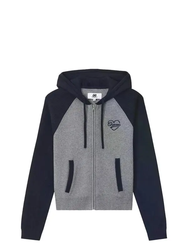 CHOCOOLATE Ribbed Knit Raglan Sleeve Hoodie - Grey
