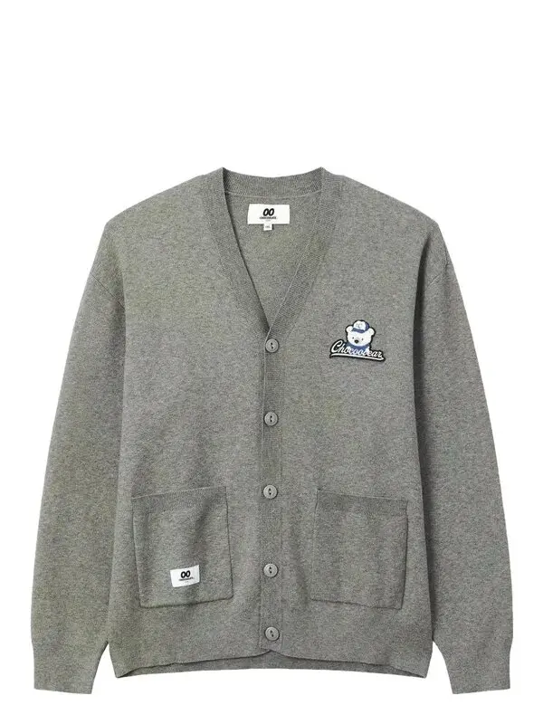 CHOCOOLATE Logo Patch V-neck Cardigan - Grey