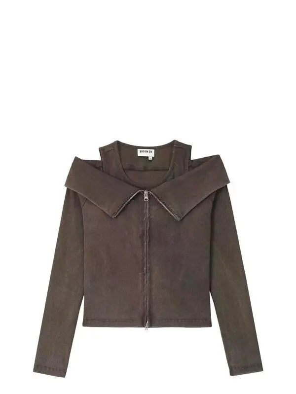 MUSIUM DIV. Cold-shoulder Ribbed Long Sleeve Top With Zip Detail - Brown
