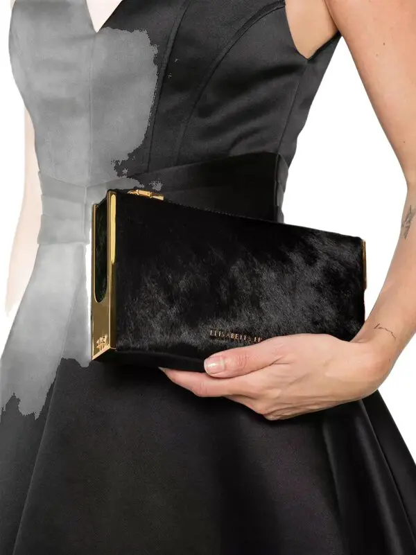 Elisabetta Franchi Hair And Leather Clutch Bag - Black