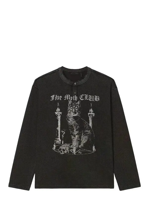 FIVE CM Graphic-print Waffle-knit T-shirt - Black