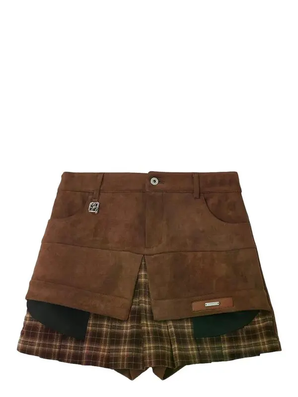 MUSIUM DIV. Layered Check-print Mini Shorts - Brown