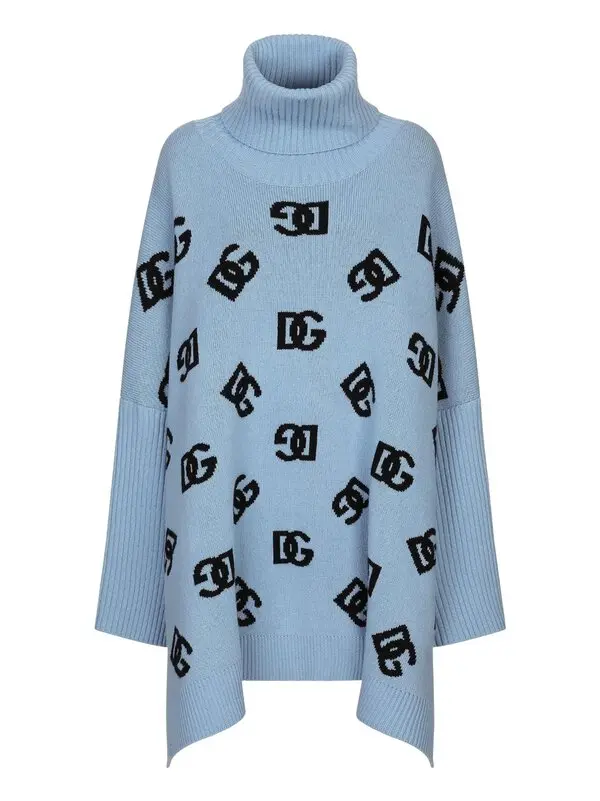 Dolce & Gabbana Logo Detailed High Neck Jumper - Light Blue