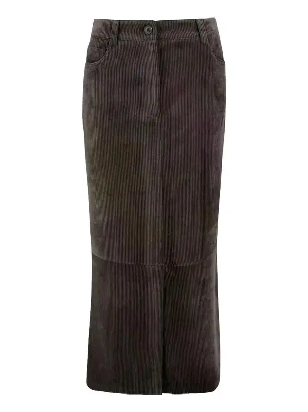 D.exterior Corduroy Midi Skirt With Front Slit - Grey