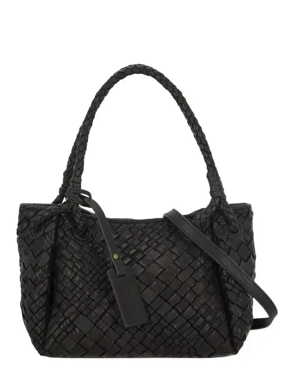 VISONA` Visona Woven Leather Shoulder Bag - Black