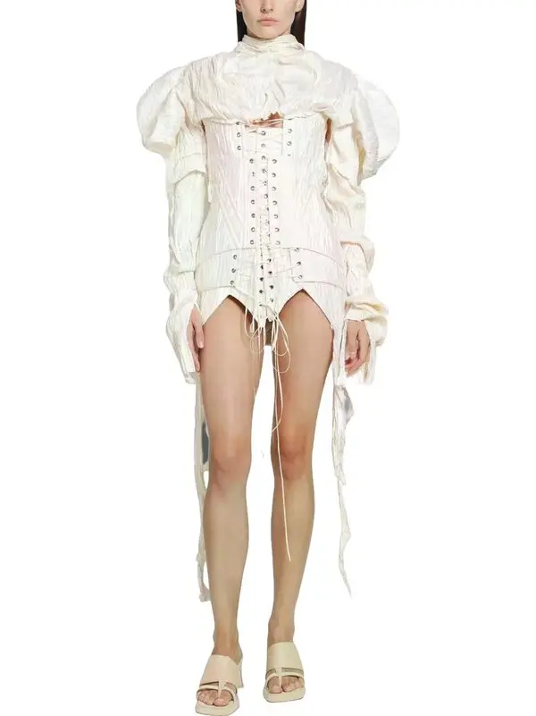 DREAMING ELI Off- Silk Corset Mini Dress - White