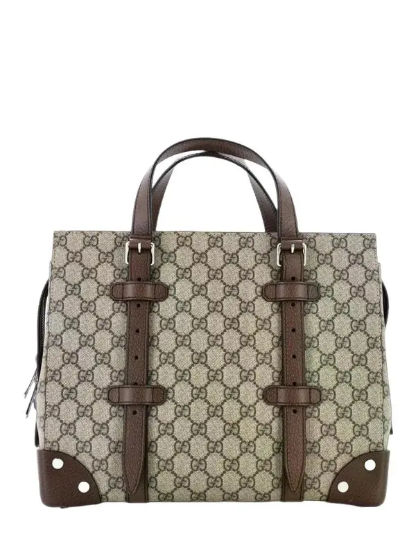 Gucci Gg Coated Canvas With Leather Medium Tote Bag - Brown