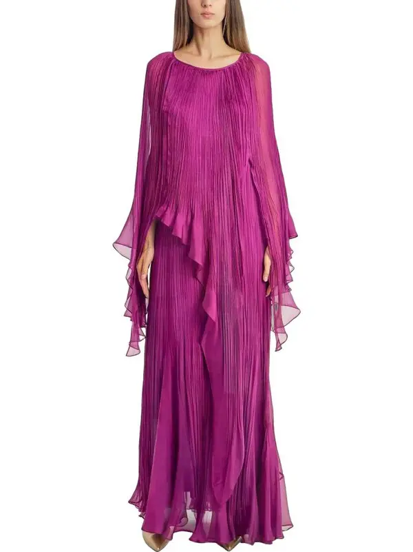 IRINA SCHROTTER Alexia Plissé Ruffled Maxi Dress - Pink
