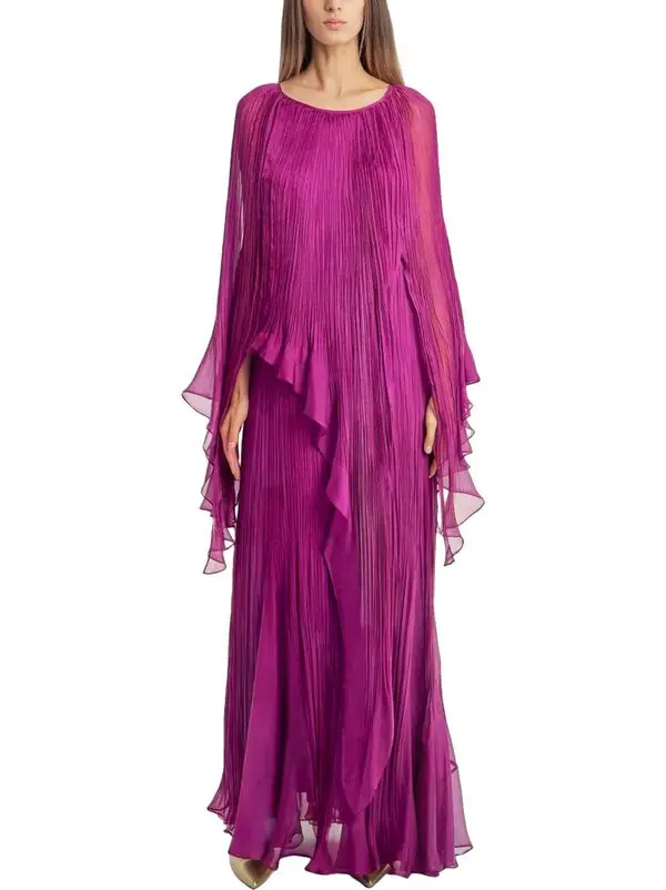 IRINA SCHROTTER Alexia Plissé Ruffled Maxi Dress - Pink