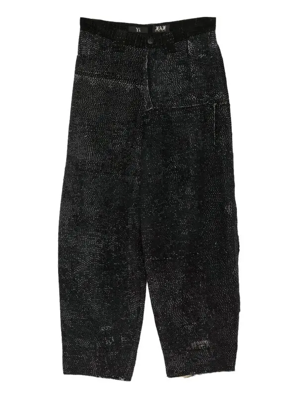 Y’s Sashiko-stitch Frayed Trousers - Black